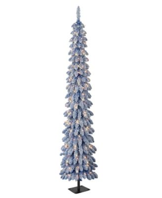 Puleo 6' Pre-Lit Flocked Artificial Alpine Pencil Tree - Macy's