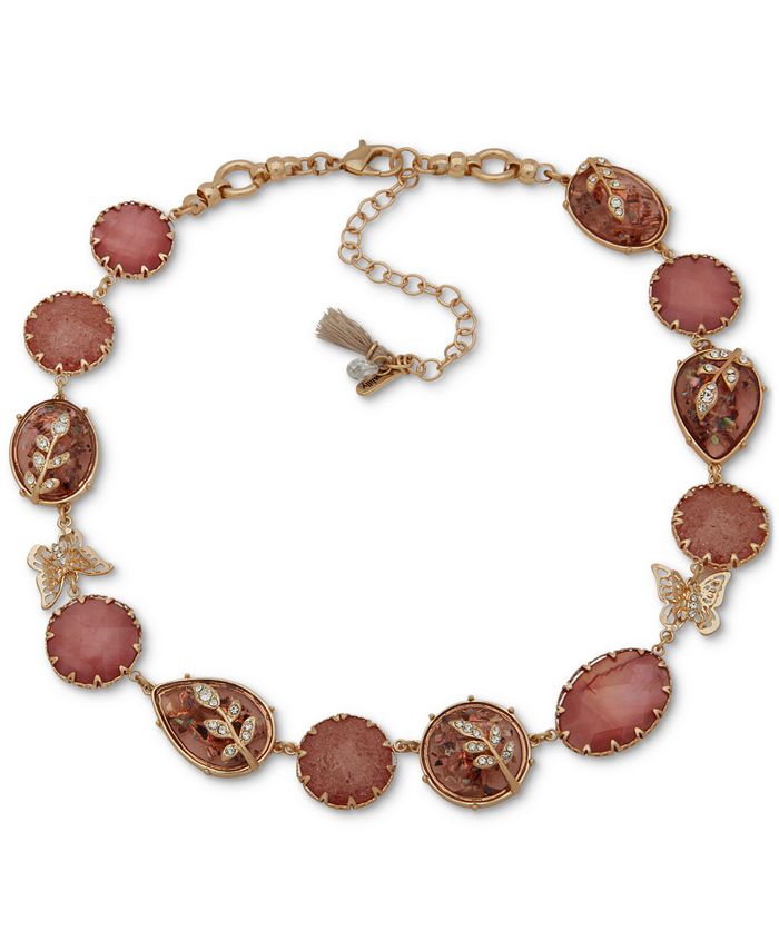 lonna & lilly Gold-Tone Stone & Crystal Leaf and Butterfly Link Collar ...