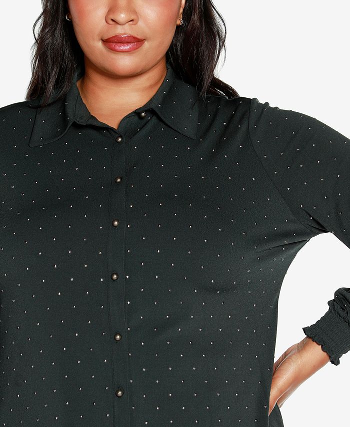 Belldini Black Label Plus Size Embellished Button-Front Top - Macy's
