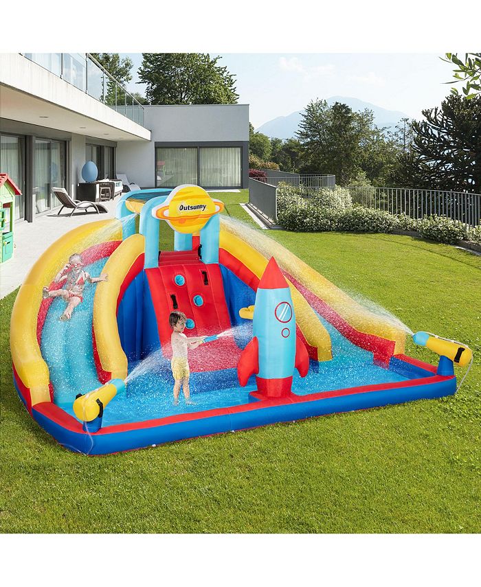 Outsunny 5-in-1 Inflatable Water Slide, Rocket Themed Kids Castle ...