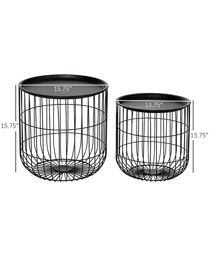 HOMCOM Stacking Nesting Tables, Round Coffee Table Set of 2, Black - Macy's