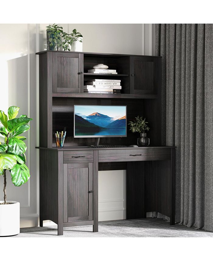 HOMCOM Computer Desk with Hutch, Home Office Workstation with Storage ...