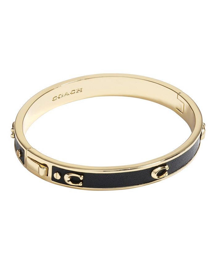 COACH Black Signature Sculpted C Leather Bangle Bracelet - Macy's