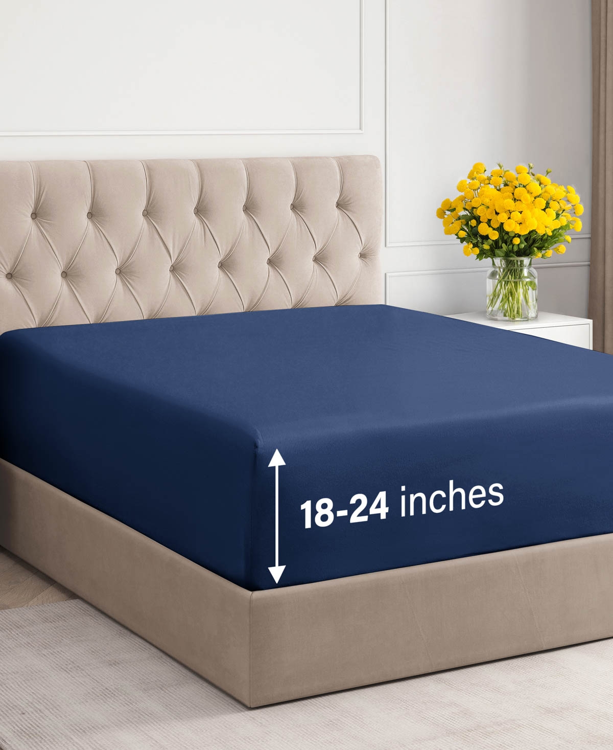 Cotton Fitted Sheet 18" - 24" Inch Extra Deep Pocket - Full - Navy blue