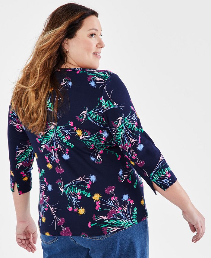 Style & Co Plus Size Lola Floral-Print Pima Knit Top, Created for Macy ...