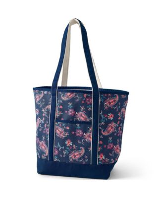 Lands' End Large Print 5 Pocket Open Top Long Handle Canvas Tote Bag ...