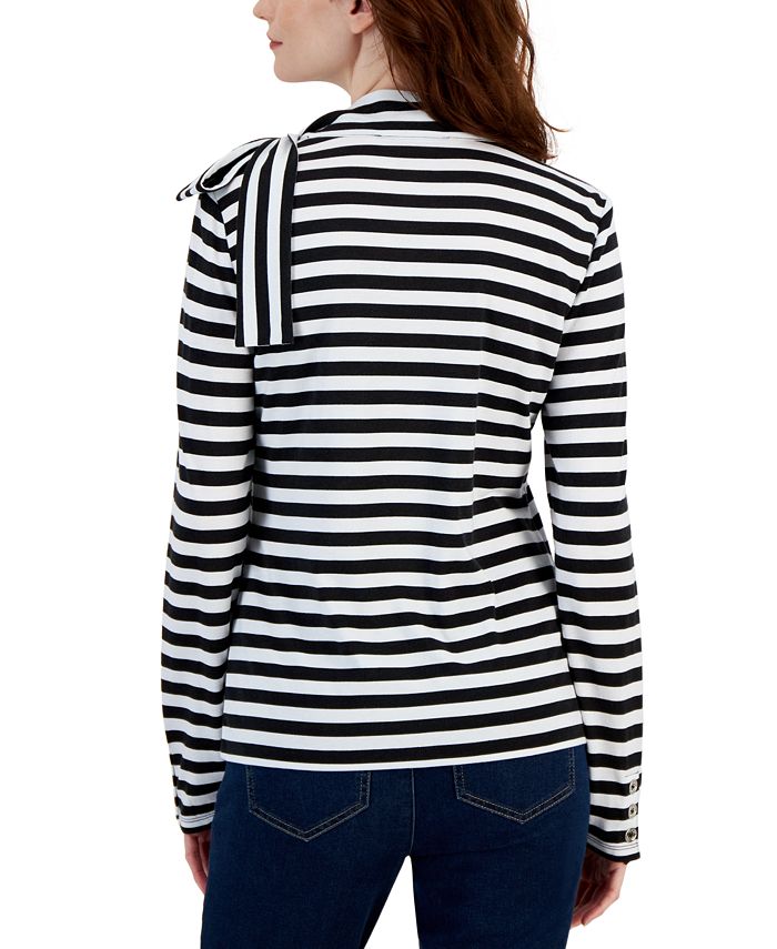 Tommy Hilfiger Women's Striped Tie-Neck Long-Sleeve Top - Macy's