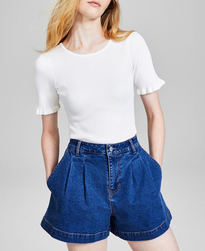 And Now This Women's High Rise Pleat-Front Denim Shorts, Created for ...