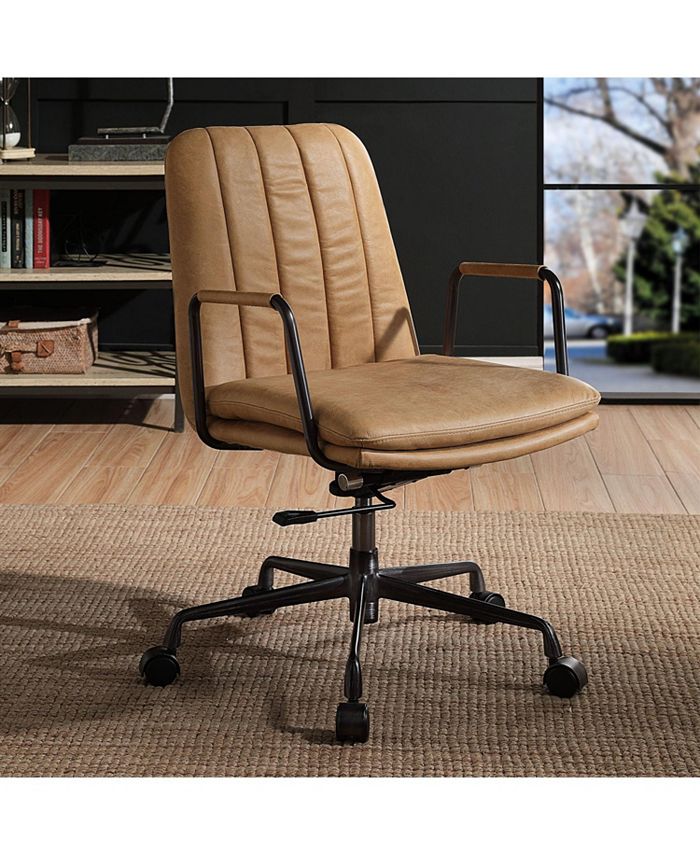 Simple Relax Top Grain Leather Upholstered Office Chair in Rum - Macy's