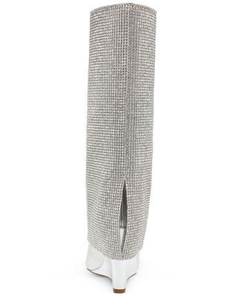 Steve Madden Women's Risky-R Rhinestone Cuff Wedge Dress Boots - Macy's
