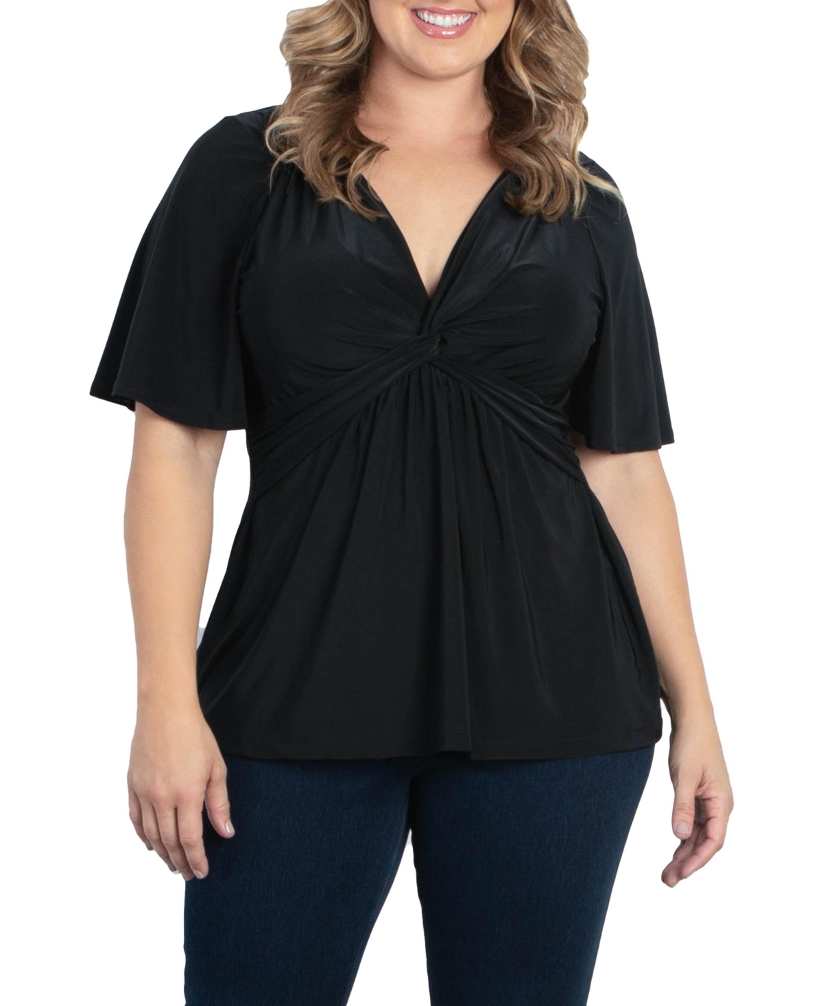 Click here for Kiyonna Plus Size Abby Twist Front Top - Black noi... prices