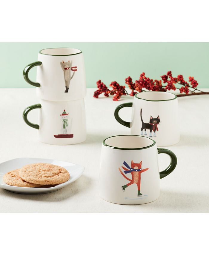 Tabletops Unlimited Furry Christmas Cats Mugs, Set of 4 - Macy's