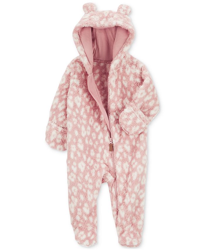 Carter's Baby Girls Leopard-Print Faux-Sherpa Footed Pram Coverall - Macy's