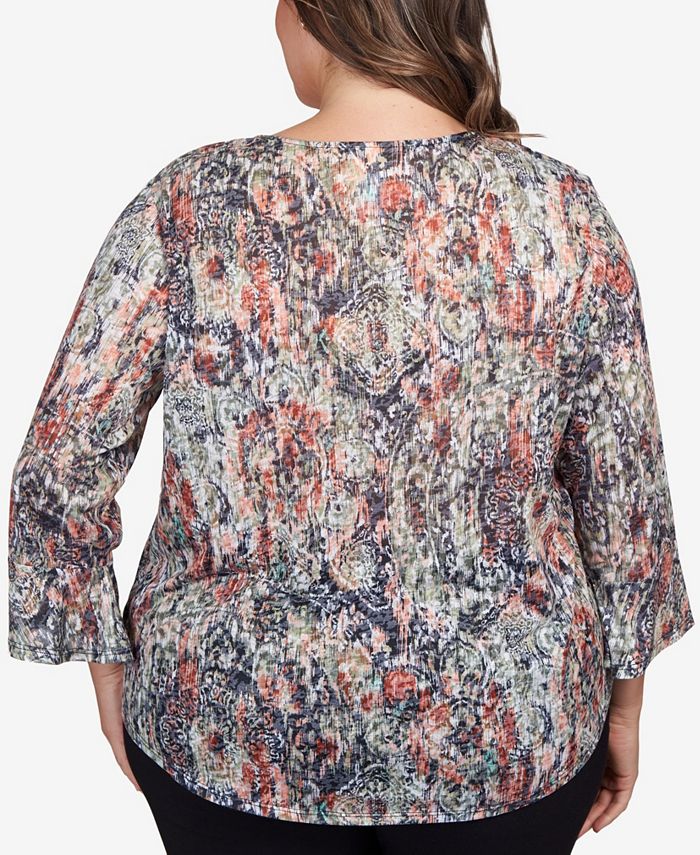 Ruby Rd. Plus Size Burnout Watercolor Medallions Print Top - Macy's