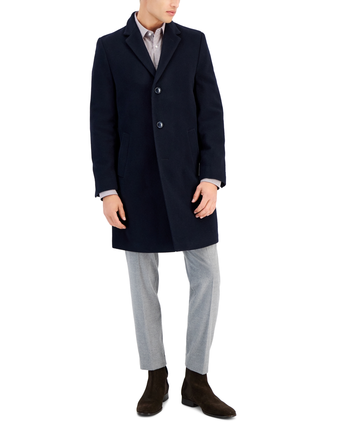 Nautica Mens Barge Classic Fit Wool/Cashmere Blend Solid Overcoat - Navy