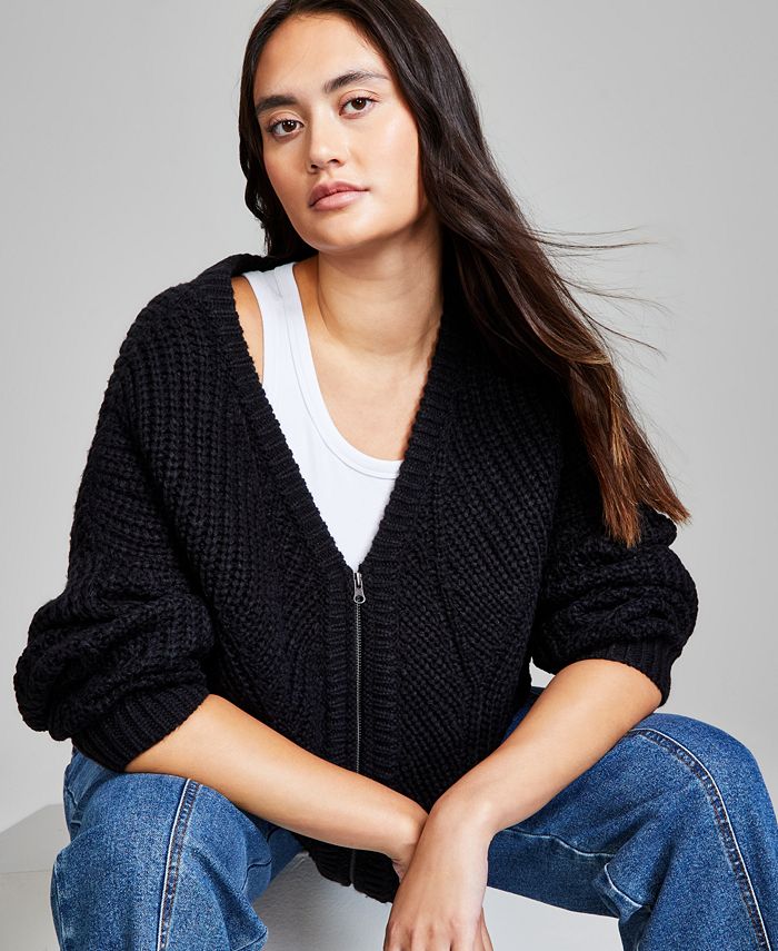 And Now This Women's Long-Sleeve V-Neck Zip-Front Cardigan, Created for ...