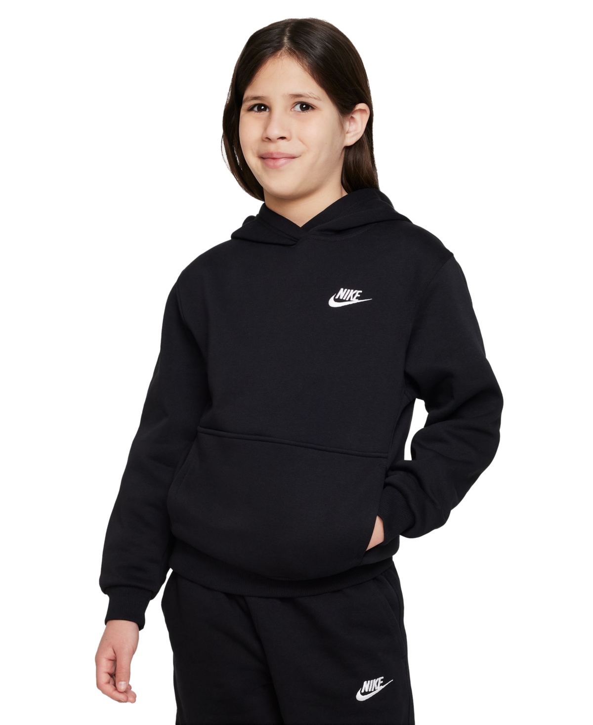 Nike Sportswear Big Kids Club Fleece Pullover Hoodie - Black/white