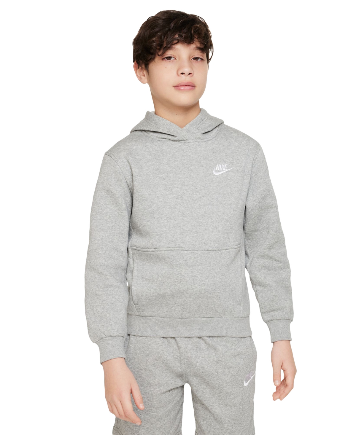 Nike Sportswear Big Kids Club Fleece Pullover Hoodie - Dark Gray Heather/white