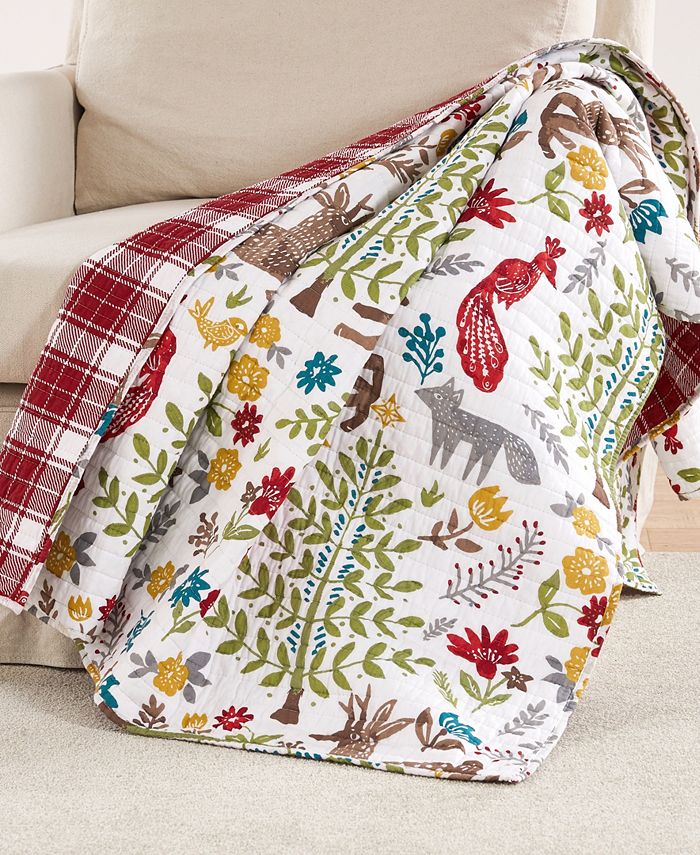 Levtex Folk Deer Woodland Reversible Quilted Throw, 50" x 60" - Macy's