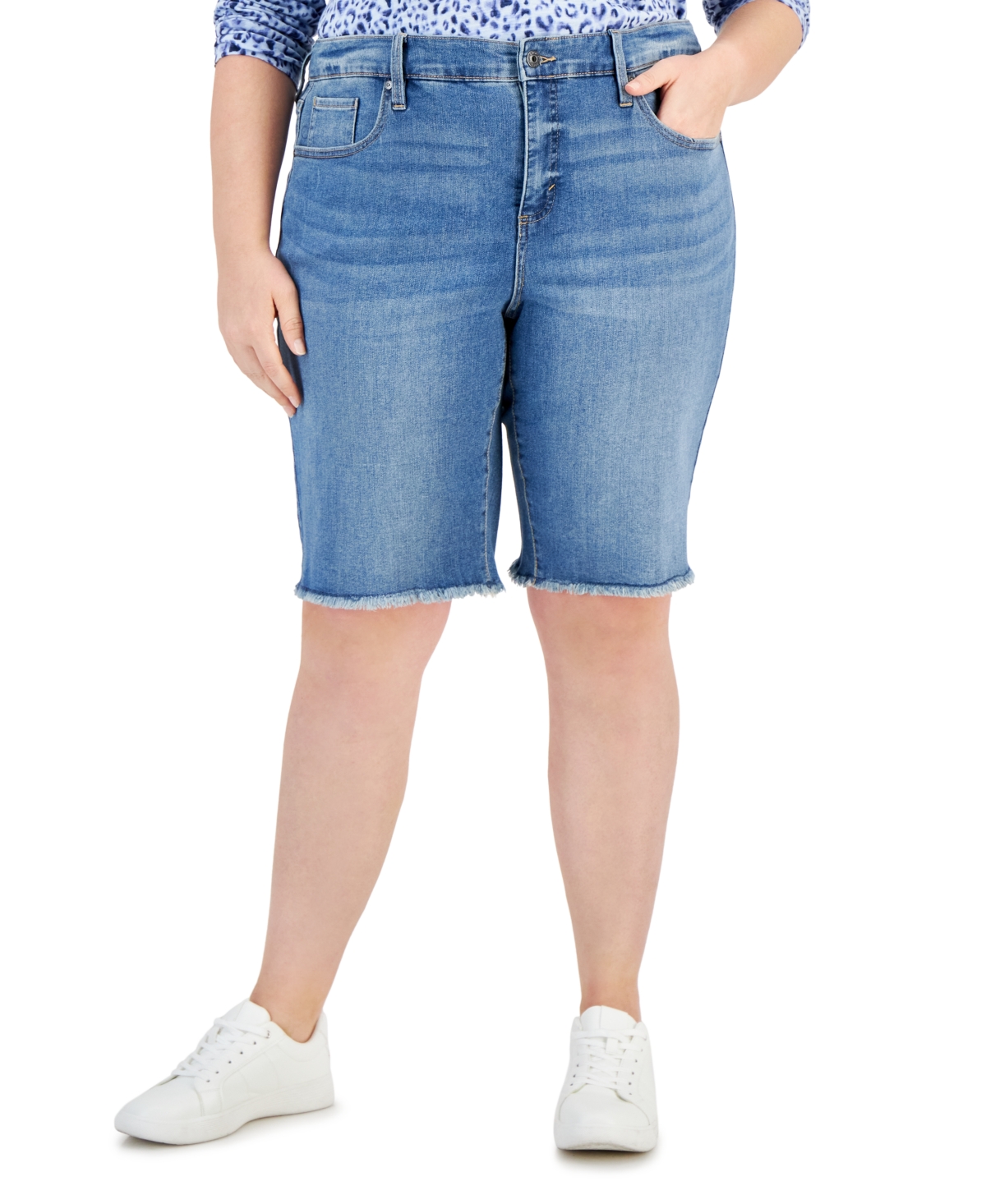 Style & Co Plus Size Denim Raw-Edge Bermuda Shorts  Created for Macys - Overland