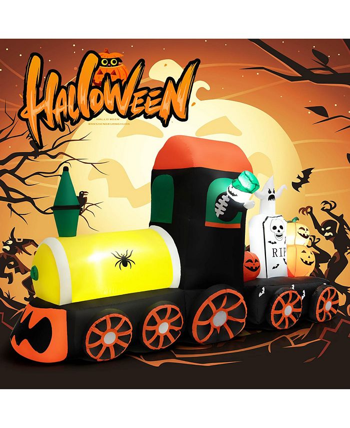 Costway 8ft Long Halloween Inflatable Skeleton Ride on Train LED ...