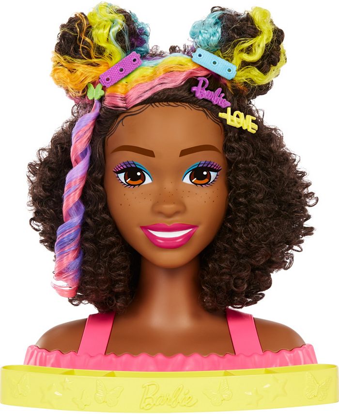 Barbie Deluxe Styling Head, Barbie Totally Hair, Curly Brown Rainbow ...