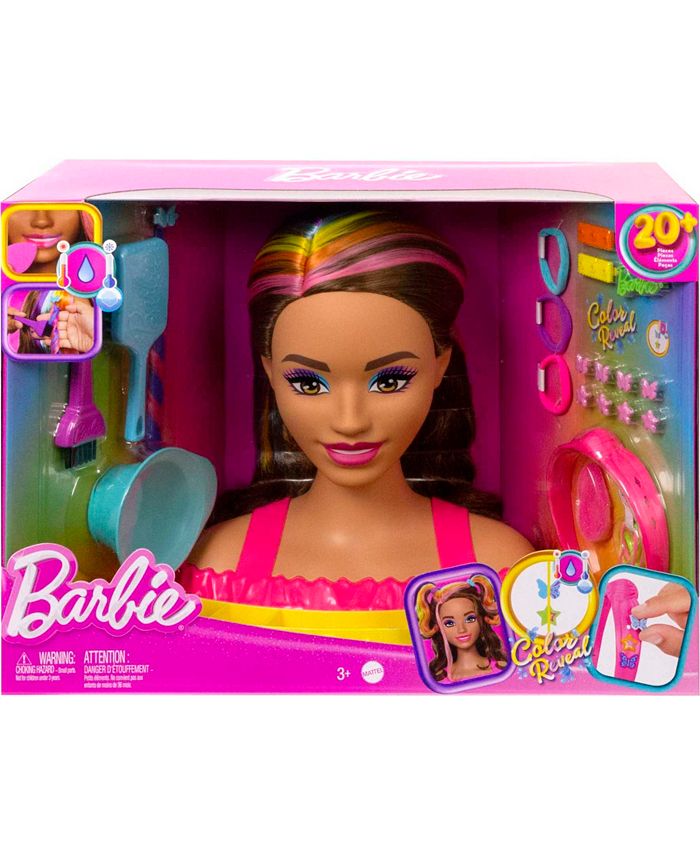 Barbie Deluxe Styling Head, Barbie Totally Hair, Brown Rainbow Hair ...