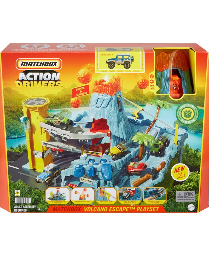 Matchbox Cars Playset with 1:64 Scale Toy SUV, Volcano Escape with ...