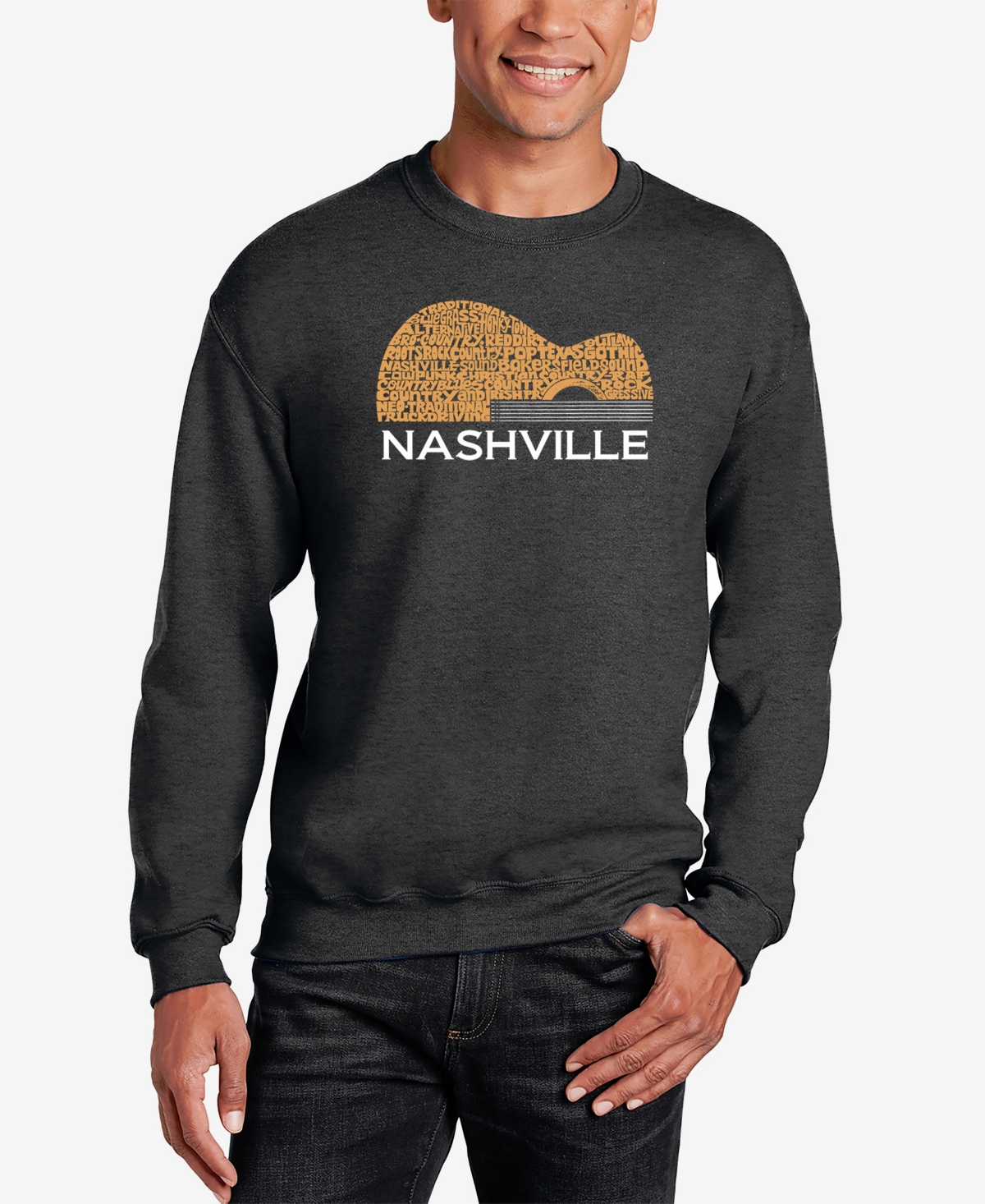 Click here for La Pop Art Mens Nashville Guitar Word Art Crewneck... prices