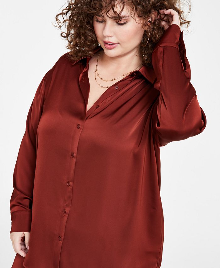 And Now This Trendy Plus Size Satin Button-Front Shirt - Macy's