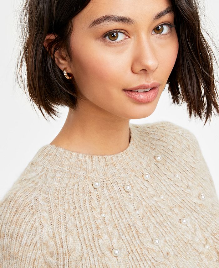 On 34th Women's Imitation-Pearl Embellished Crewneck Sweater, Created ...