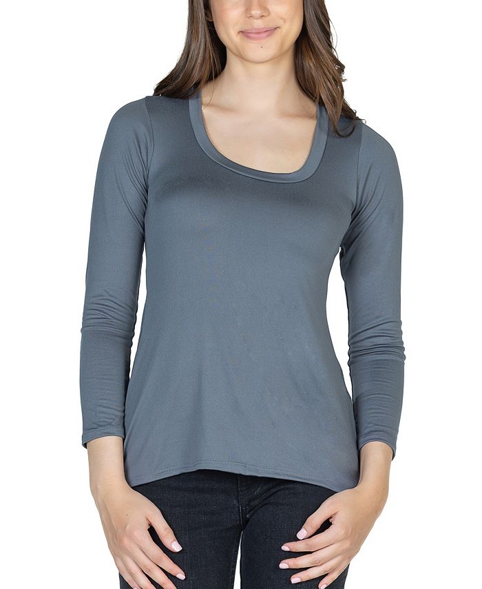 24seven Comfort Apparel Women's Long Sleeve Scoop Neck Top - Macy's