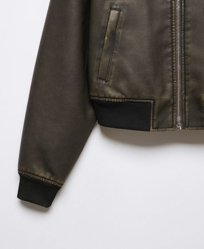 MANGO Women's Worn Out Effect Bomber Jacket - Macy's