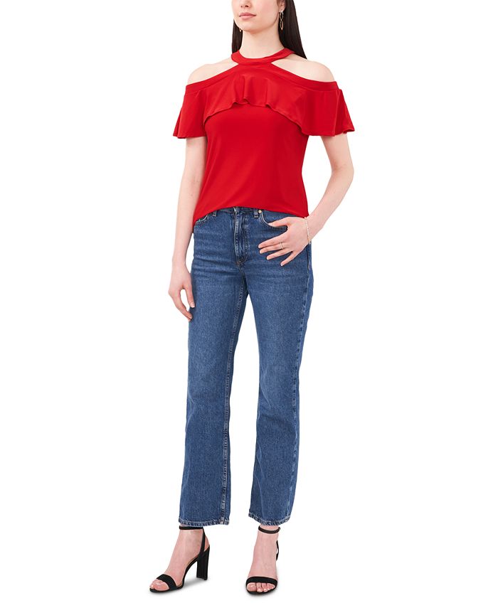 Sam & Jess Ruffled Cold-Shoulder Top - Macy's