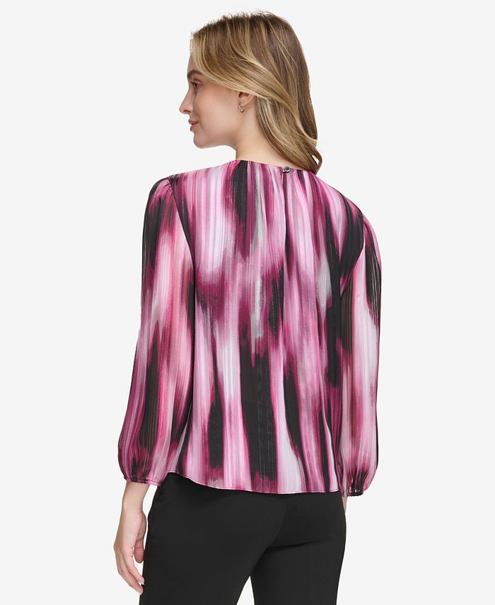 Calvin Klein Women's Long-Sleeve Printed Metallic Top - Macy's