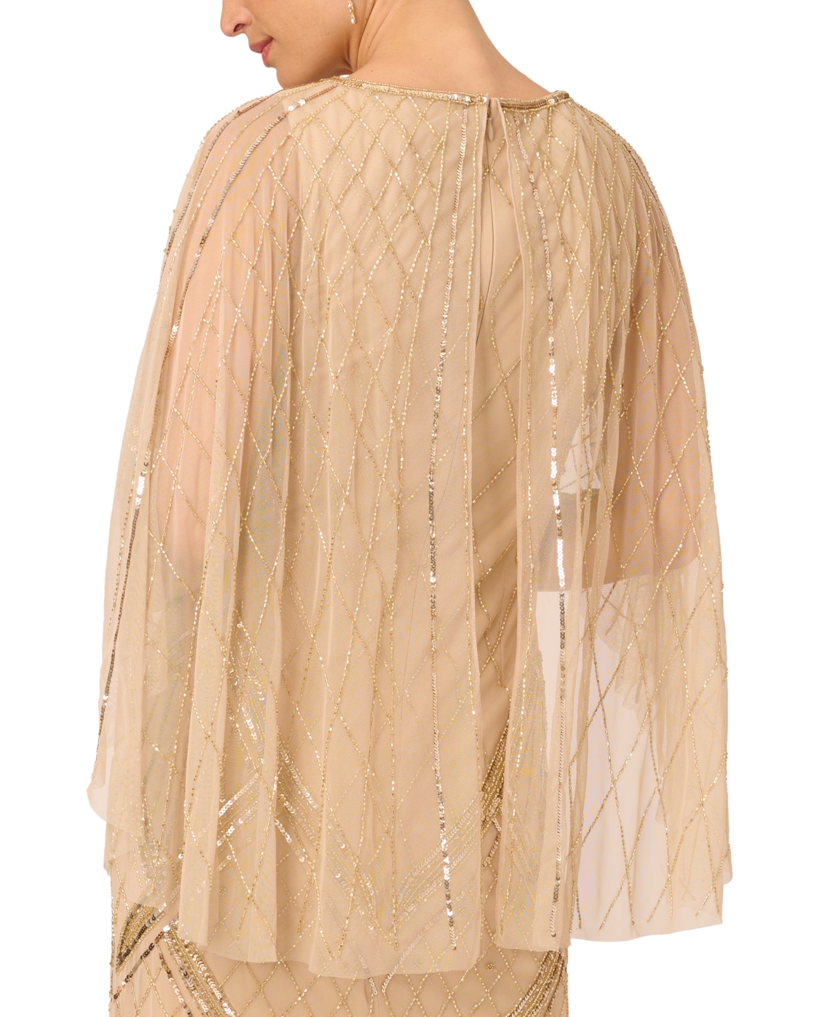 Adrianna Papell Women's Bead-embellished Cape Gown In Gold | ModeSens