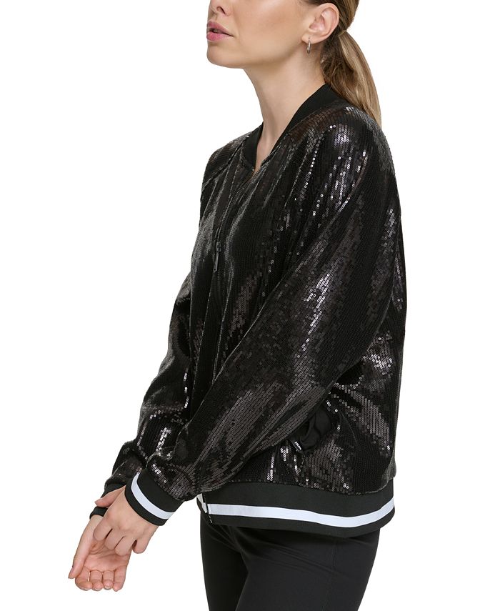 DKNY Women's Sequin Zip-Front Bomber Jacket - Macy's