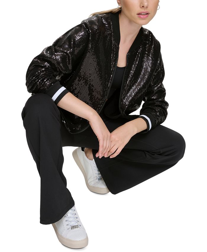 DKNY Women's Sequin Zip-Front Bomber Jacket - Macy's