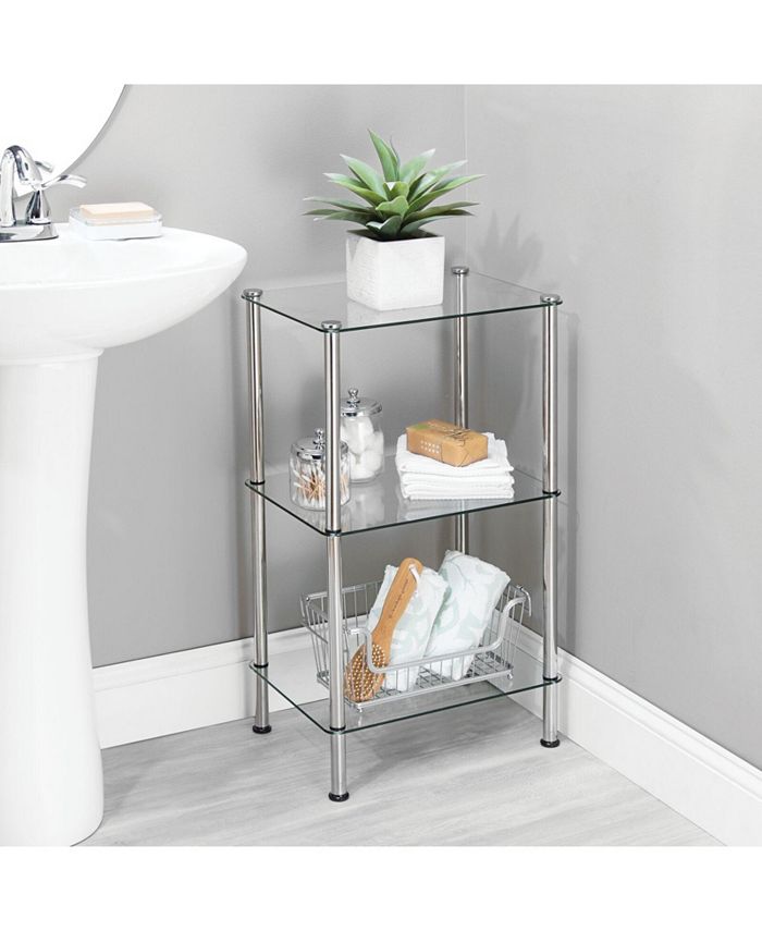 mDesign Metal/Glass 3-Tier Storage Tower with Open Glass Shelves ...