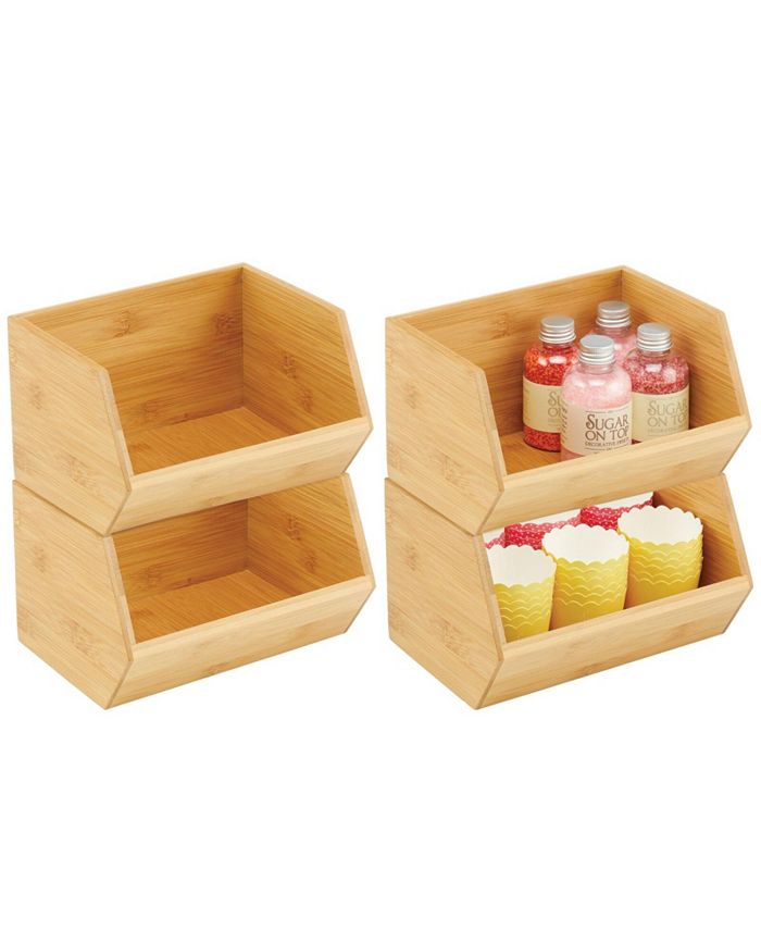 mDesign Bamboo Stackable Food Storage Organization Bin - 4 Pack ...