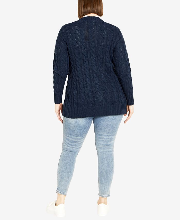 AVENUE Plus Size Cara Cable V-neck Cardigan Sweater - Macy's