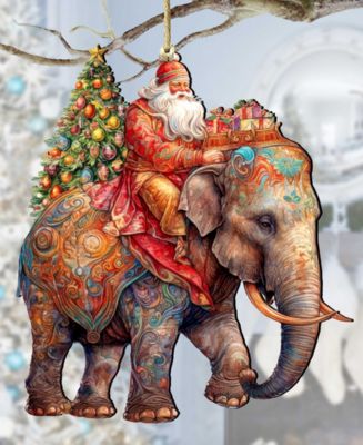 Designocracy Santa on Elephant Christmas Wooden Ornaments Holiday Decor ...