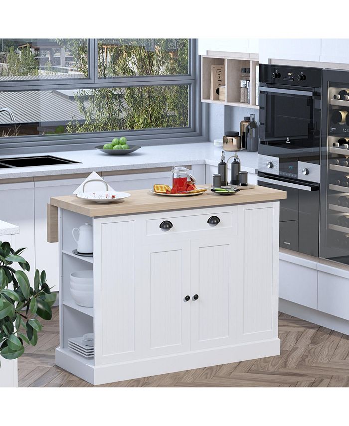 HOMCOM 47" Fluted-Style Wooden Kitchen Island, Kitchen Countertop ...
