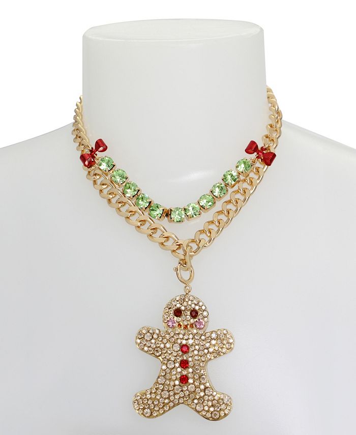 Betsey Johnson Faux Stone Gingerbread Convertible Ornament Necklace ...