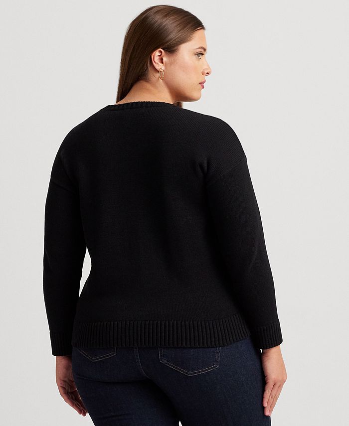 Lauren Ralph Lauren Plus Size Intarsia-Knit Crest Sweater - Macy's