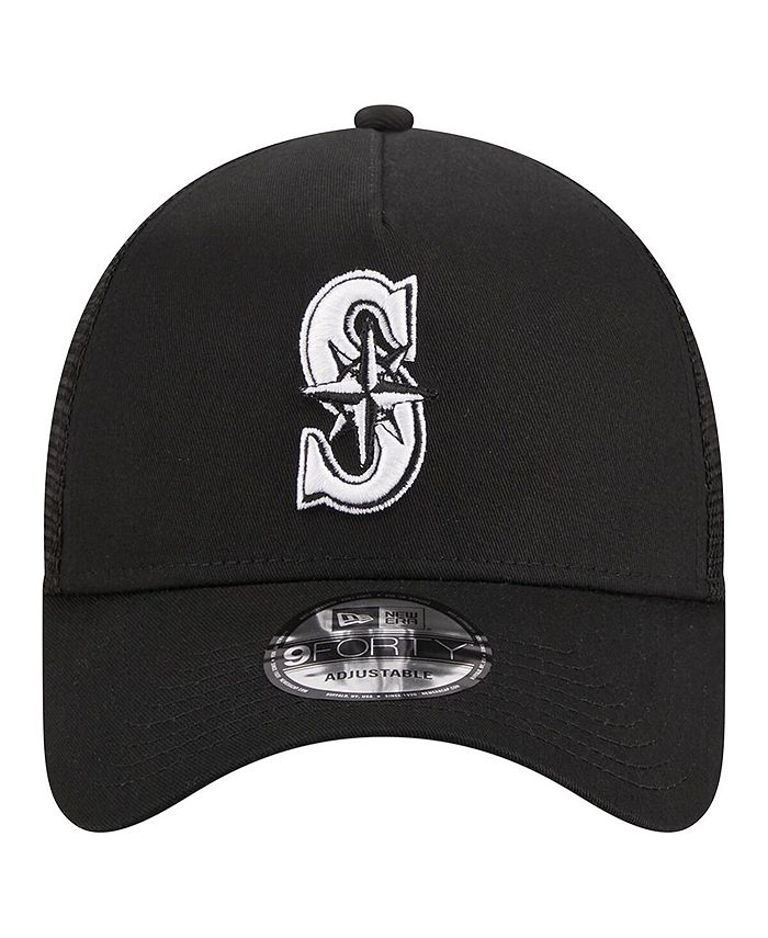New Era Men's Black Seattle Mariners A-Frame 9FORTY Trucker Adjustable ...