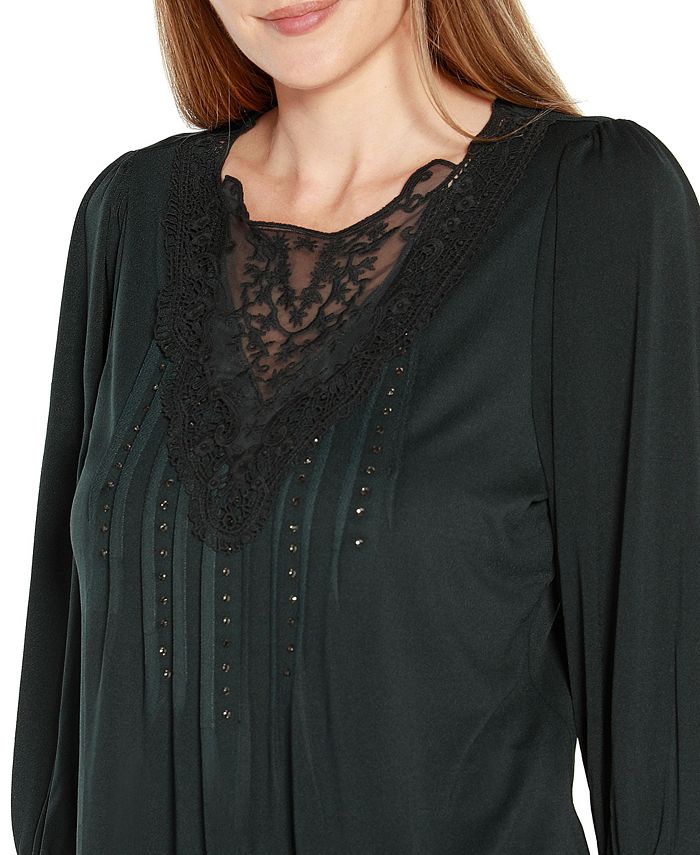 Belldini Black Label Women's Embellished Top with Lace - Macy's