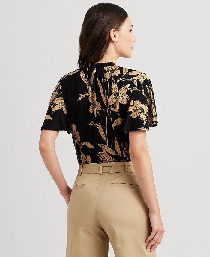 Lauren Ralph Lauren Womens Floral Linen Blend Jersey Tie Neck Top Macys
