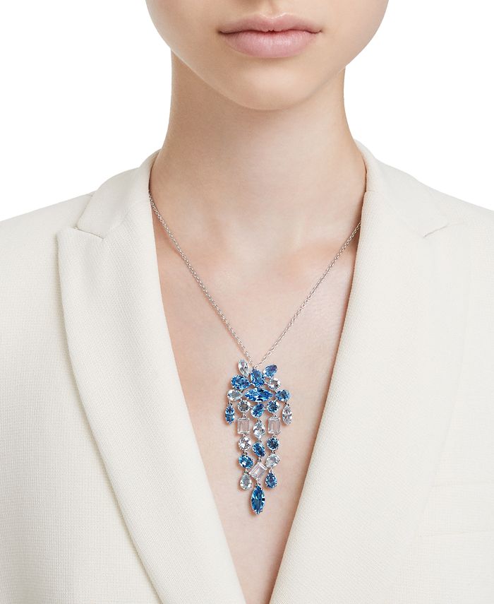 Swarovski Silver-Tone Gema Blue Crystal Chandelier Pendant Necklace, 17 ...