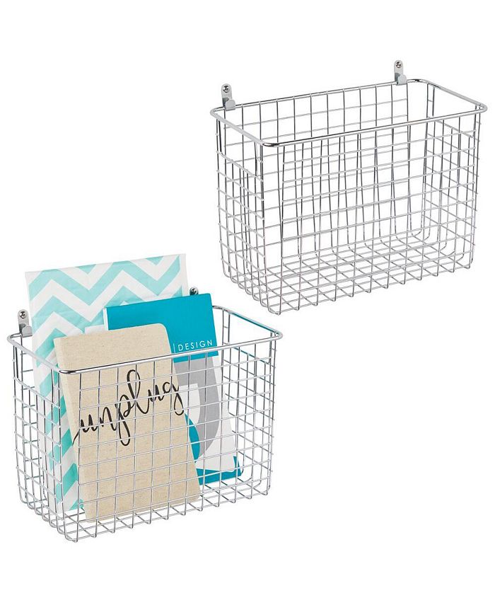 mDesign Portable Metal Wire Wall Mount Hanging Storage Baskets, 2 Pack ...